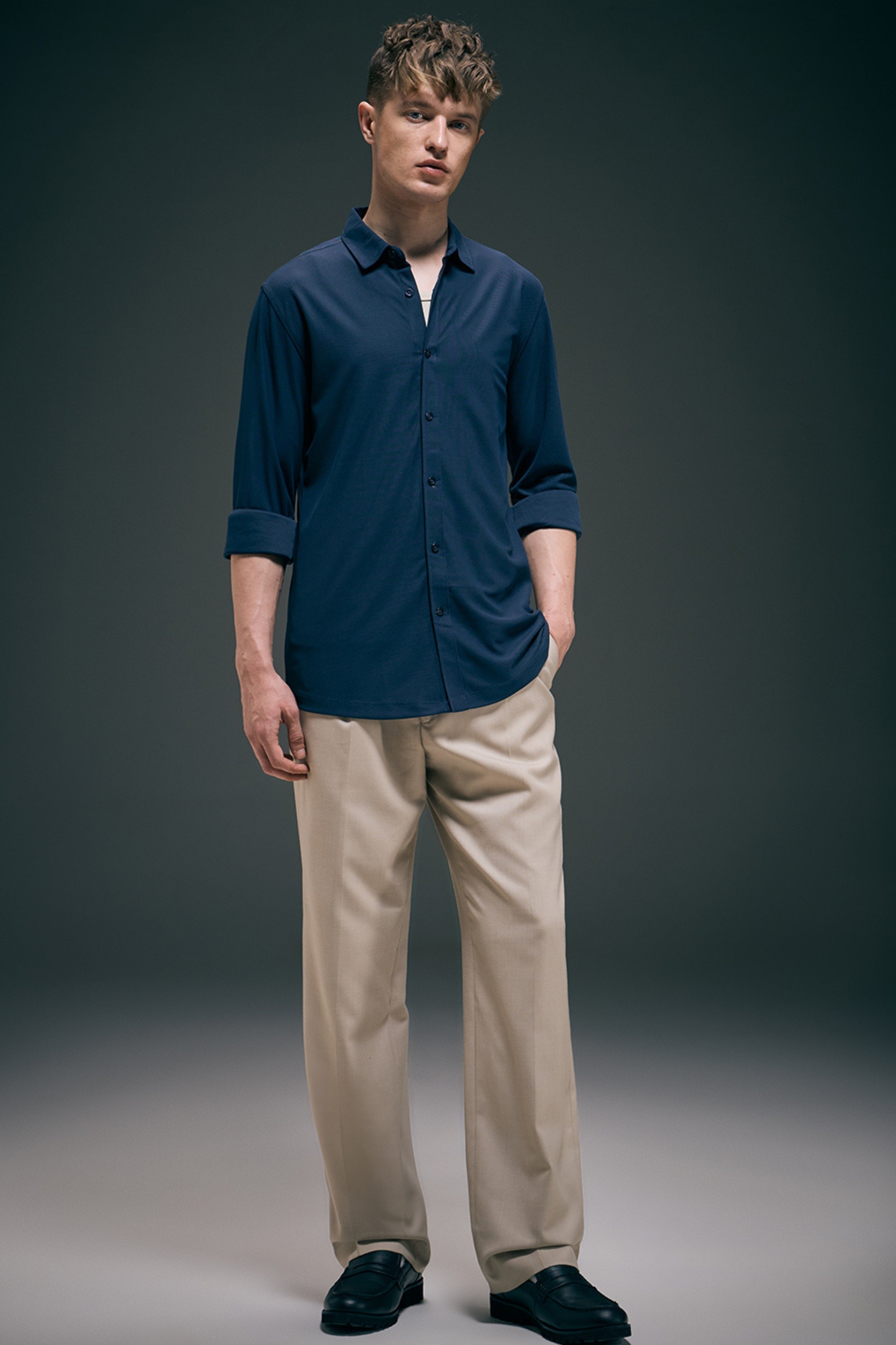 Navy Smart Tech Full Sleeve Shirt – Maxzone Clothing